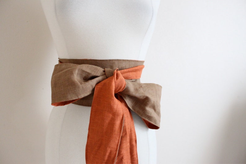 Dual Tone Linen Slim Obi Sash Made to Order - Etsy