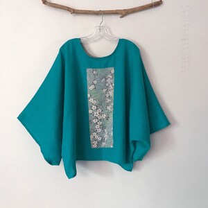Made to Order Oversized Turquoise Linen Top With Vintage Kimono Panel ...
