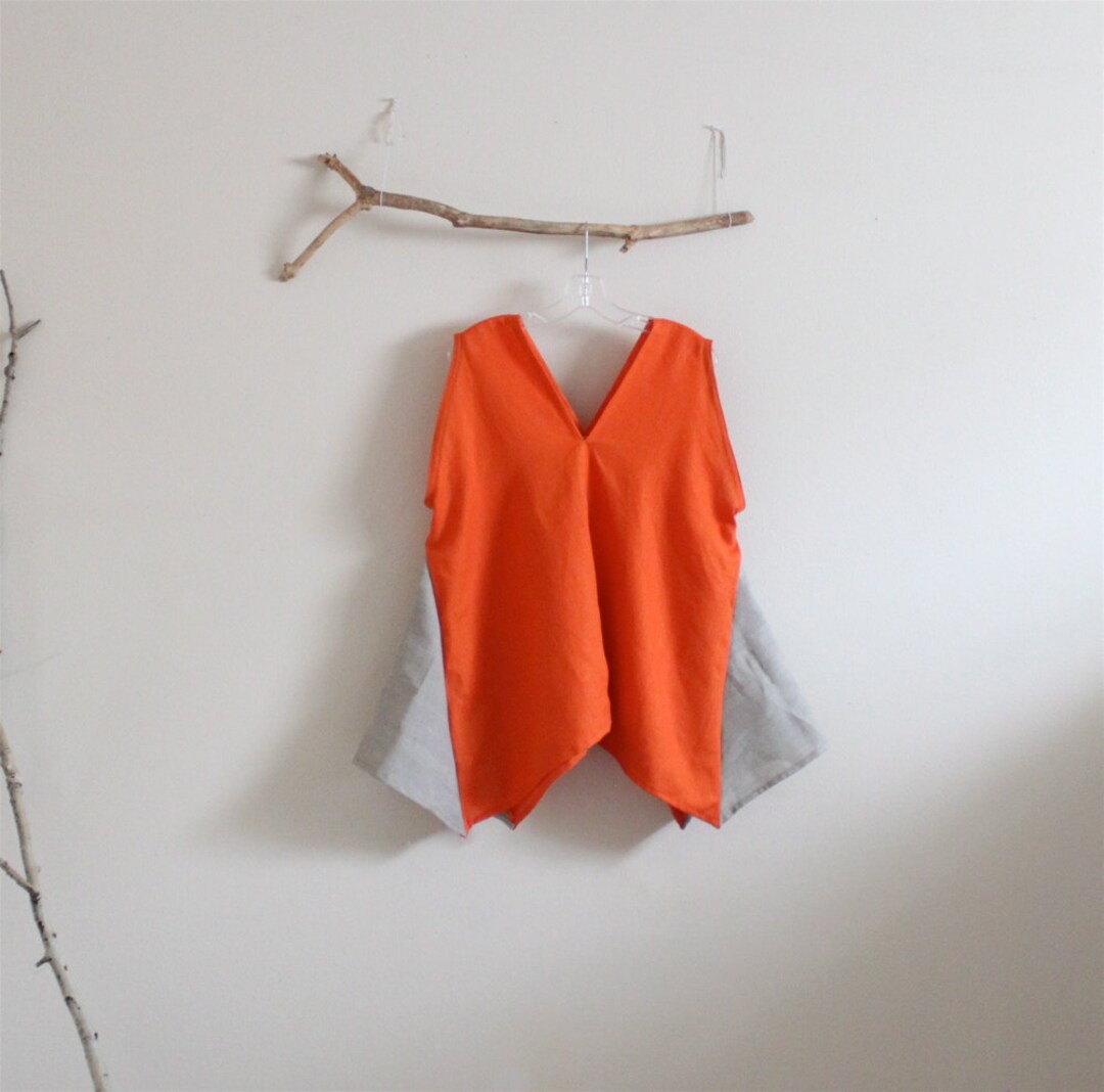 Orange Natural Linen Origami Seam Flare Top - Etsy
