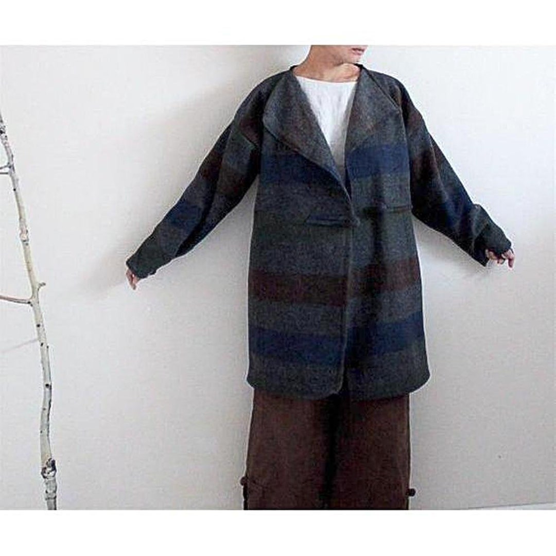Flap Collar Gray Stripes Wool Jacket Ready to Wear - Etsy