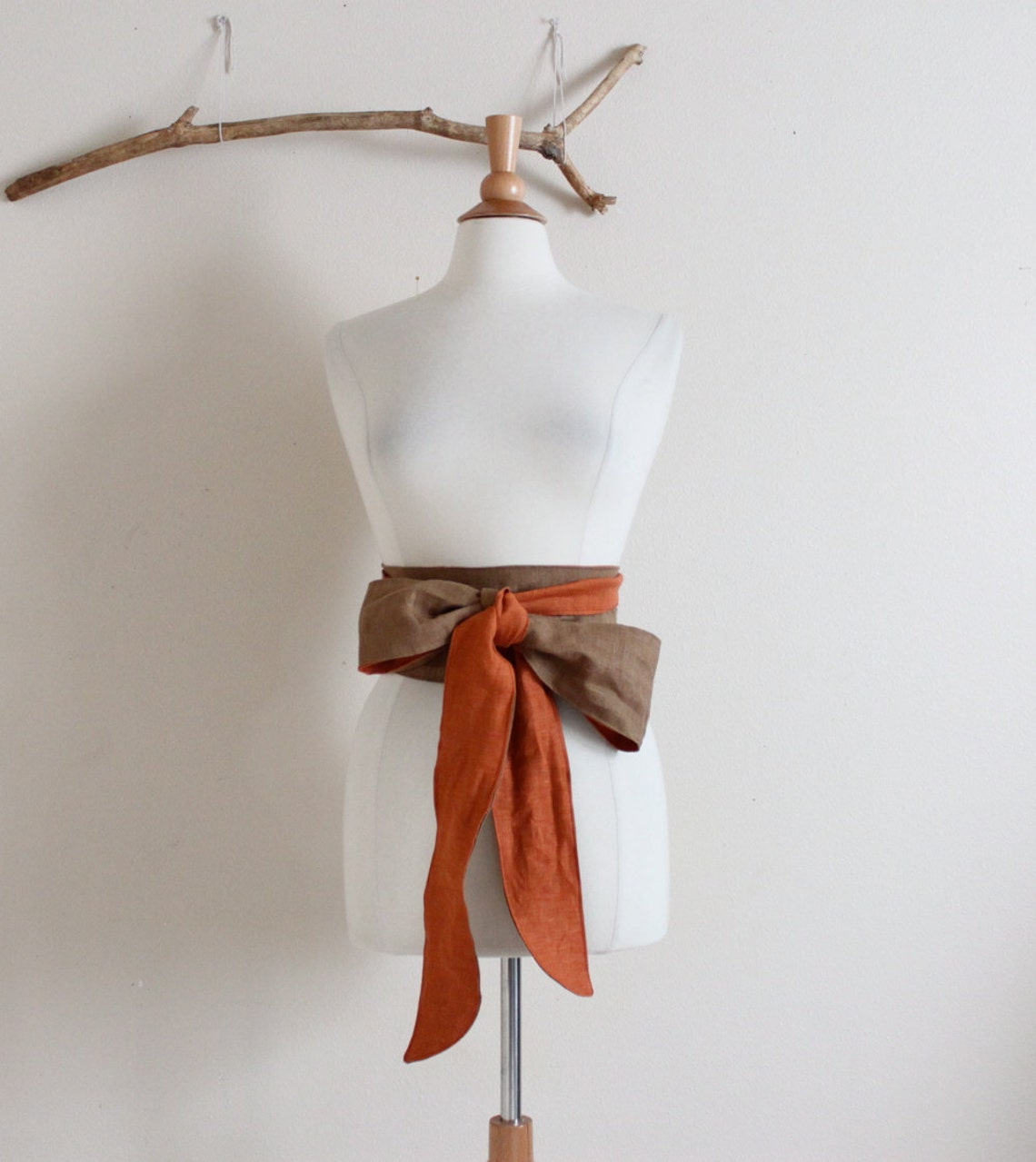 Dual Tone Linen Slim Obi Sash Made to Order | Etsy