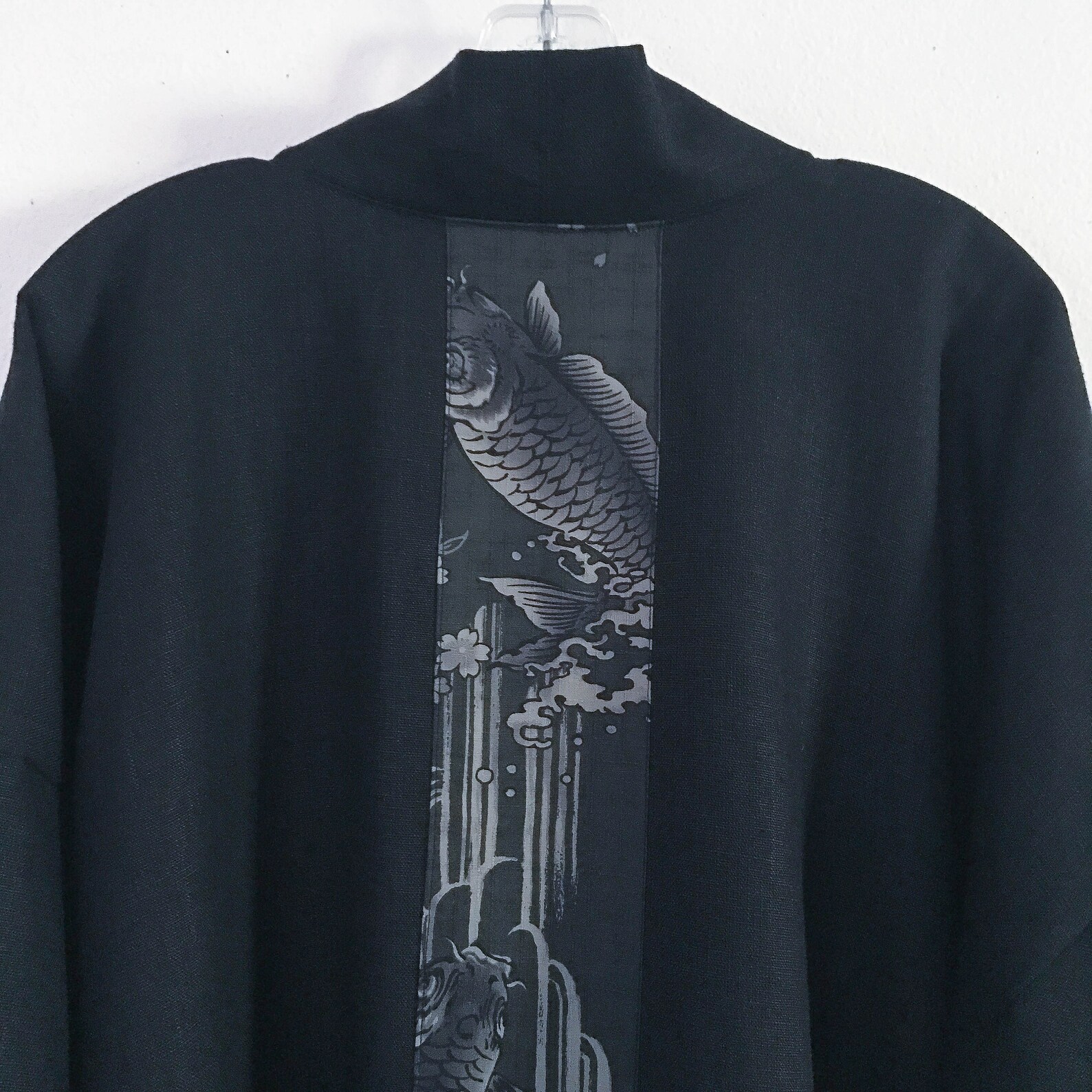 Made to Order Koi Fish Motif on Black Heavy Weight Linen Haori Inspired ...