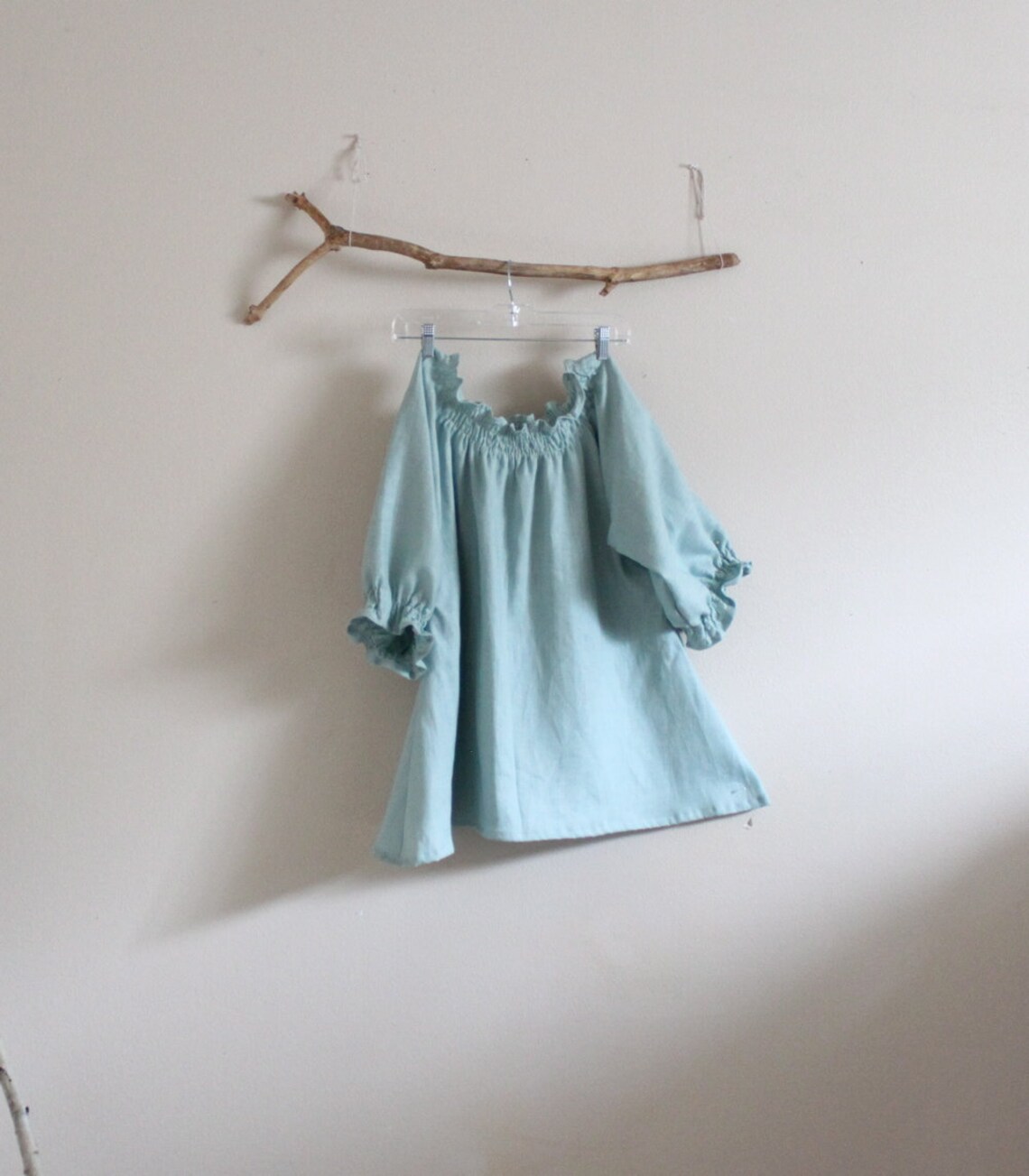 Vintage Light Blue Relaxed Shirring Linen Top / Made to Order | Etsy