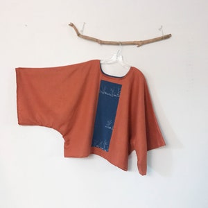 Oversized Rust Linen Top With Vintage Kimono Panel Shoulder Seamless ...