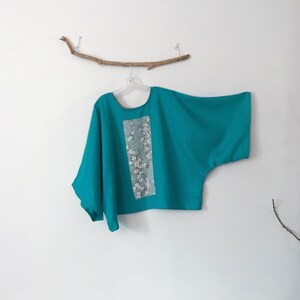 Made to Order Oversized Turquoise Linen Top With Vintage Kimono Panel ...