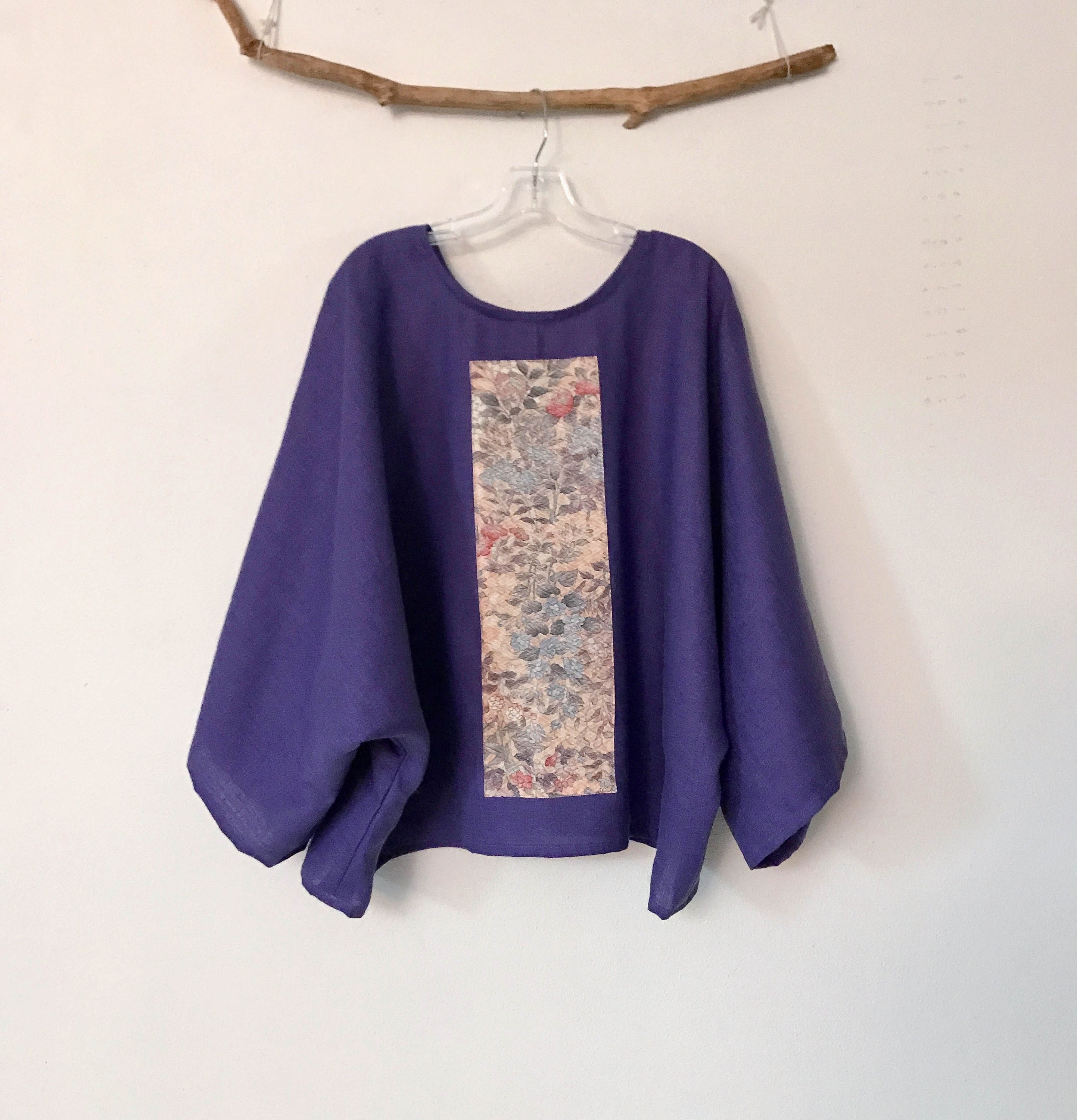 Oversized Light Purple Linen Top With Vintage Kimono Panel - Etsy
