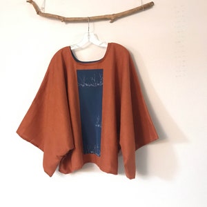 Oversized Rust Linen Top With Vintage Kimono Panel Shoulder Seamless ...
