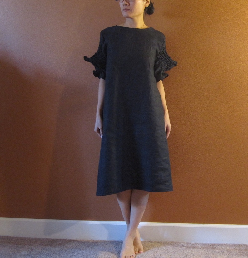 Custom Smocked Spiky Sleeves Linen Dress - Etsy