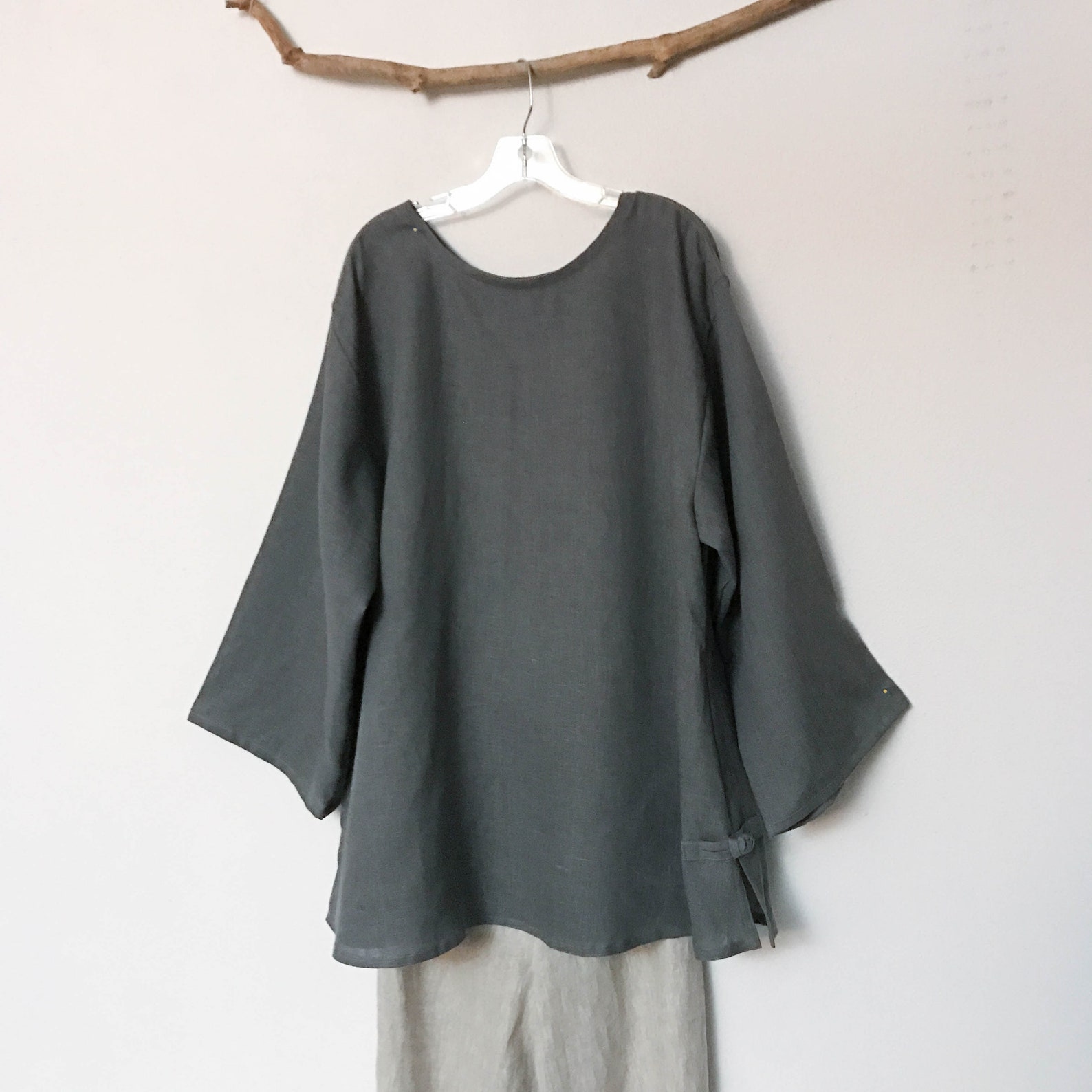 Custom Linen Asian Style Blouse With Rounded Neckline - Etsy