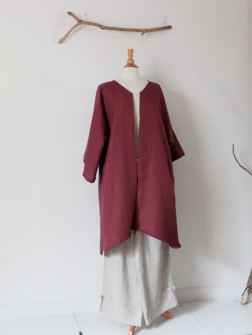 custom heavy linen coat with welt pockets open center | Etsy