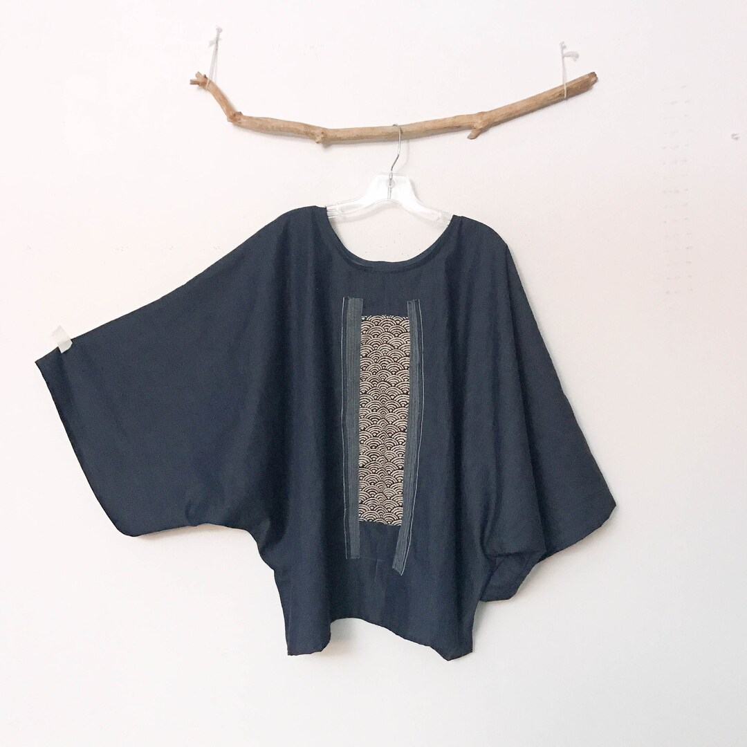 Custom Oversized Denim Top With Japanese Indigo Motif Panel - Etsy