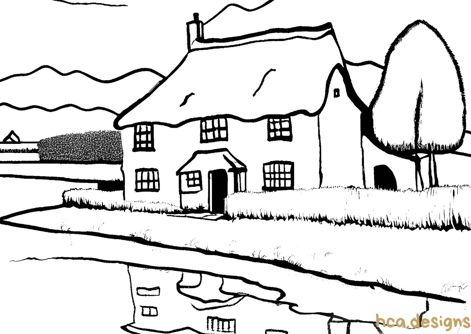 Black and White Cottage Line Drawing Postcard - Etsy