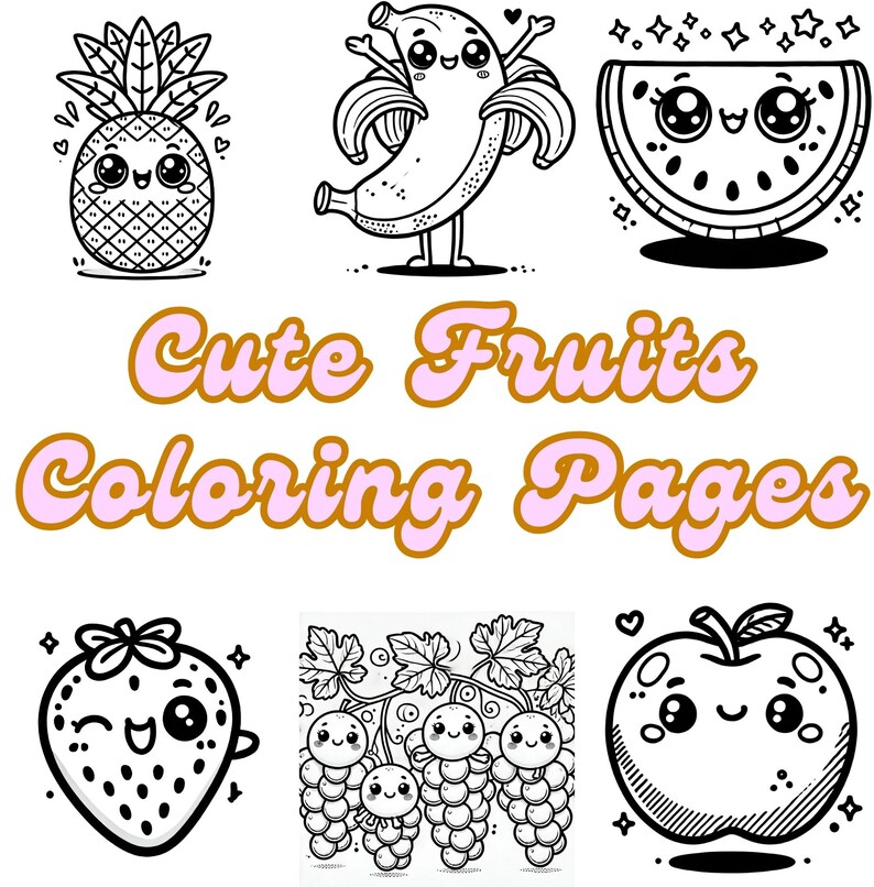 Cute Fruits Coloring Pages - Etsy