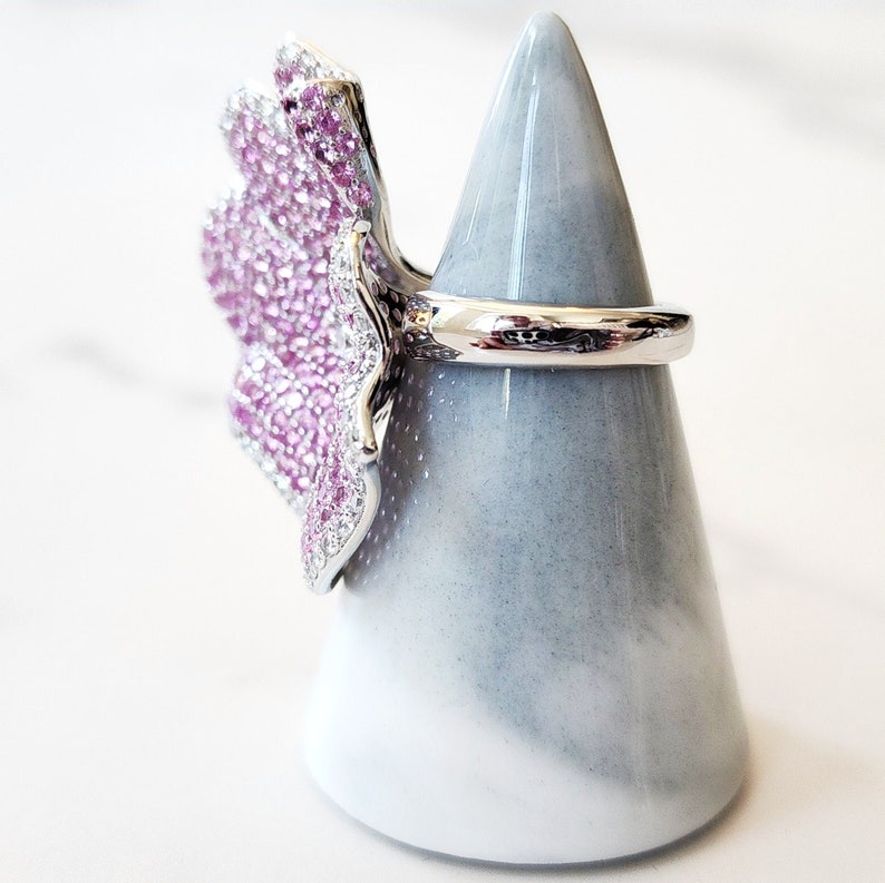 Sterling Silver Large Pink Pave Flower Ring - Etsy