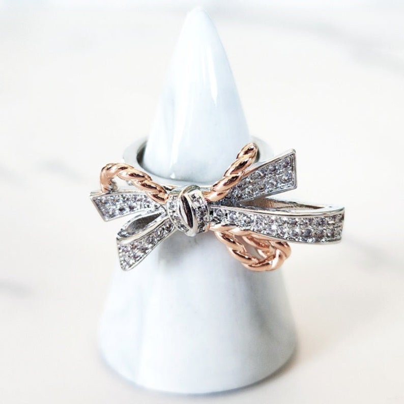 Sterling Silver and Rose Gold Bow Ring - Etsy