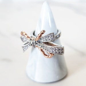 Sterling Silver and Rose Gold Bow Ring - Etsy