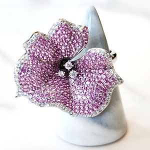 Sterling Silver Large Pink Pave Flower Ring - Etsy