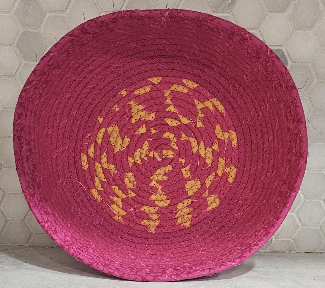Handmade Fabric Wrapped Basket: Hot Pink Farmhouse Storage Bowl - Etsy