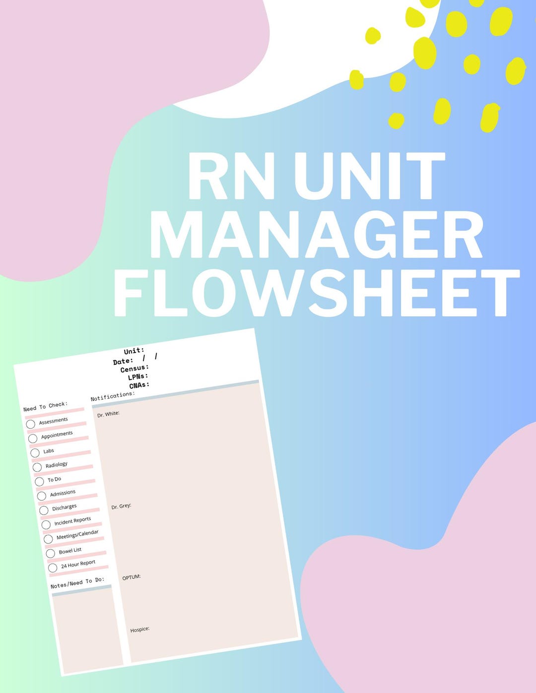 RN Unit Manager Flowsheet - Etsy