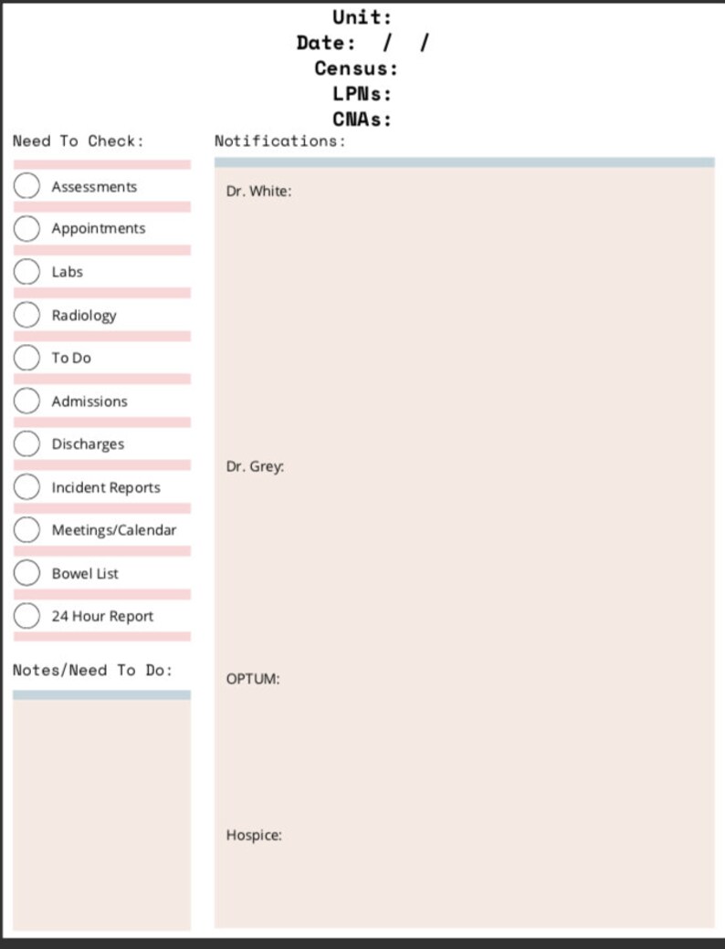RN Unit Manager Flowsheet - Etsy