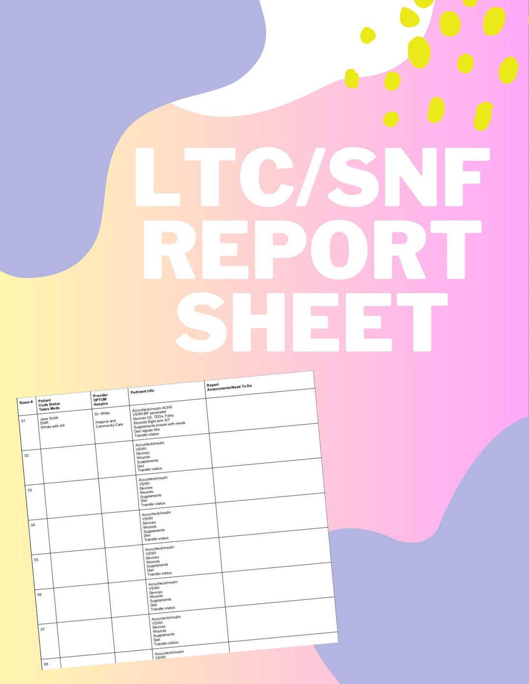 LTC/SNF Report Sheet- 10 Patients - Etsy