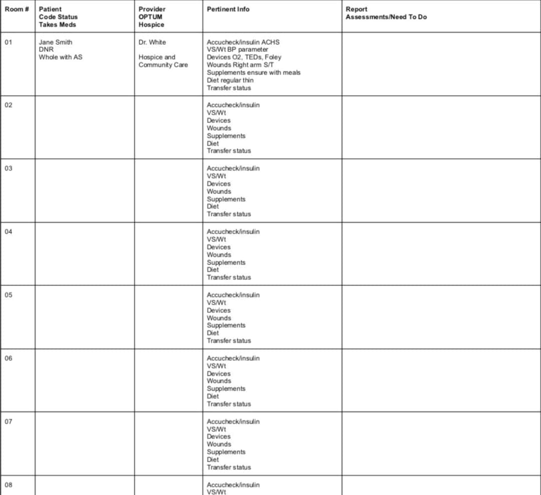 LTC/SNF Report Sheet 10 Patients - Etsy