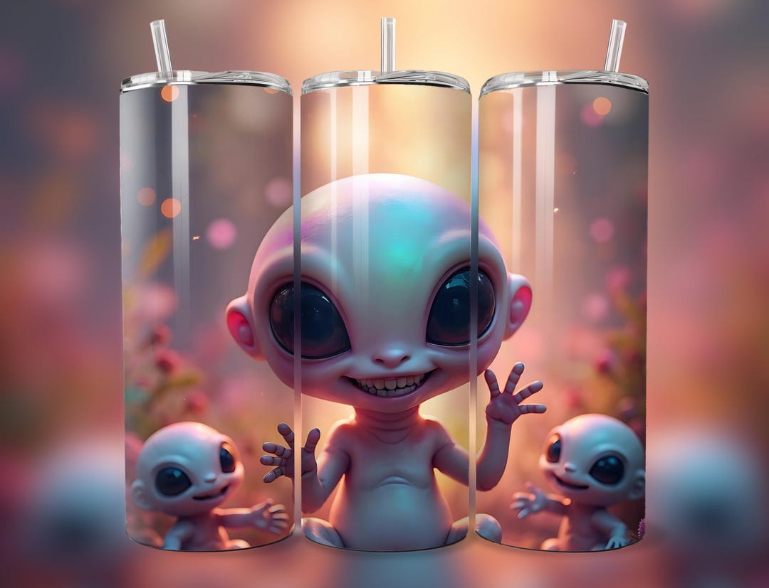 Cute Alien Tumbler Design, Adorable Alien Family With Joyful Smiles in ...