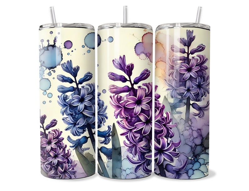 Png Floral Design Tumbler Wrap, Alcohol Ink Hyacinth 20oz Tumbler ...