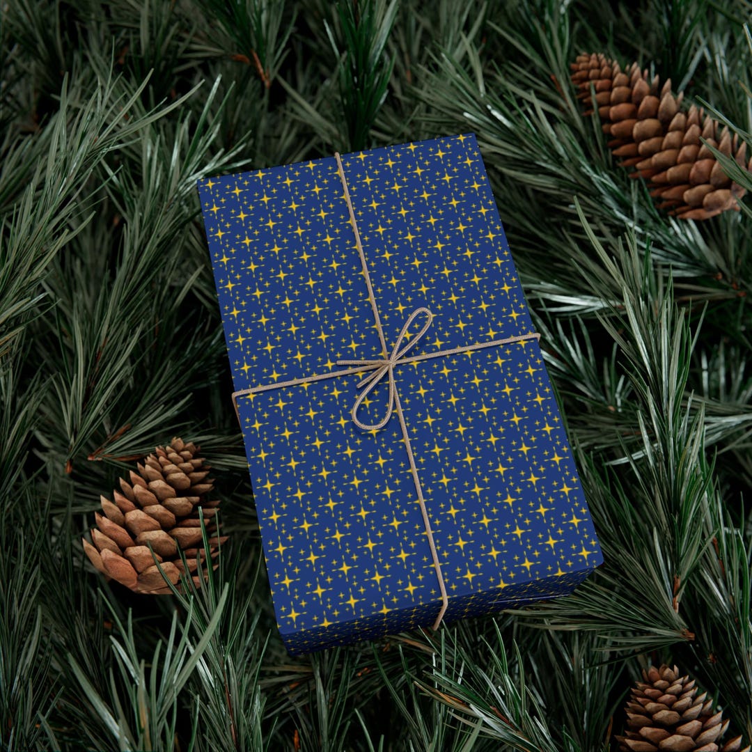 Dark Blue Stars Pattern Gift Wrap, Christmas Starry Wrapping Paper Roll ...