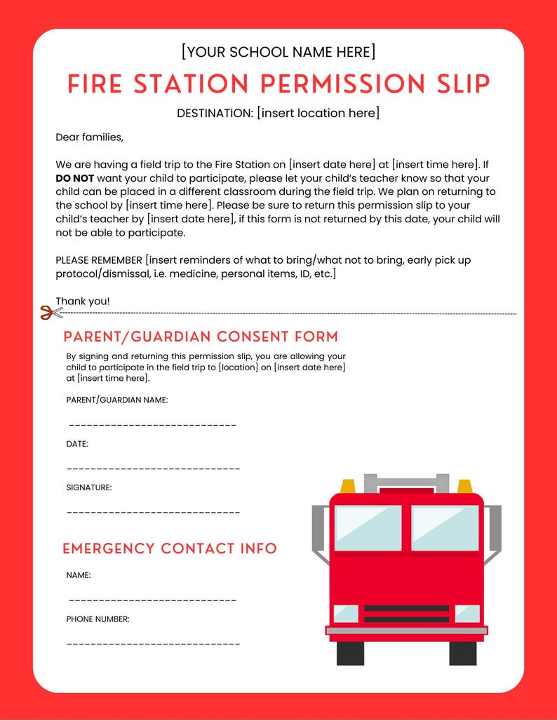 Field Trip Permission Template | Party Permission Form | Classroom ...