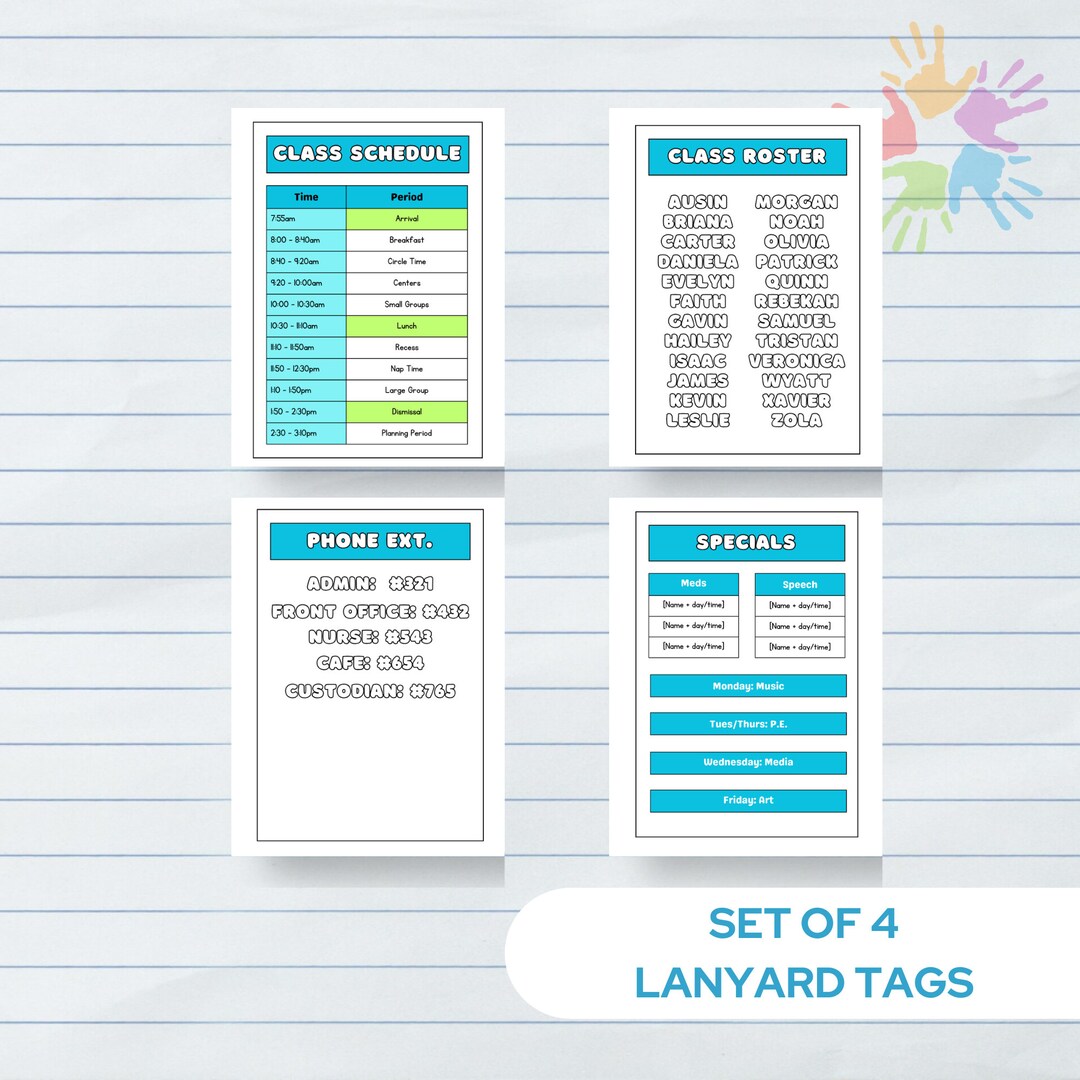 Teacher Lanyard Tags: Classroom Schedule, Roster (printable Download ...