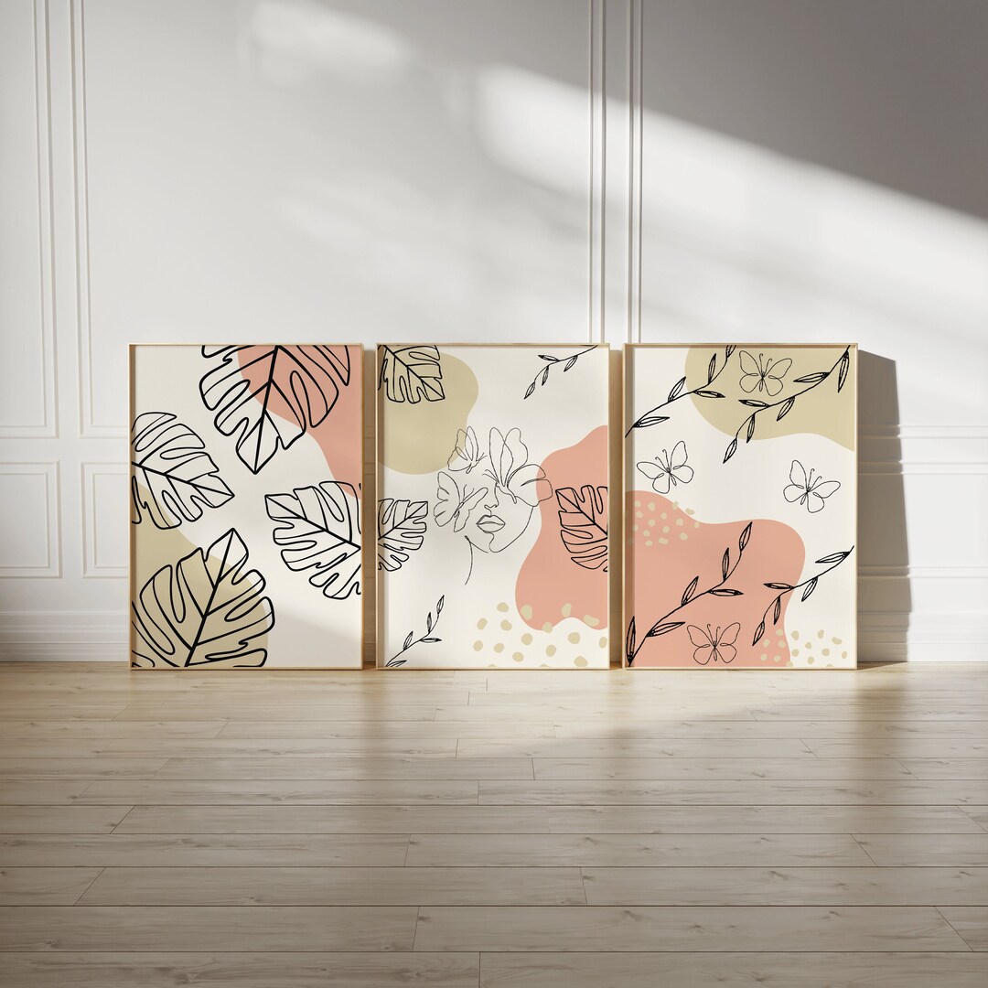Triptych Wall Art, Line Art Wall Art, Line Drawing, Neutral Colors ...