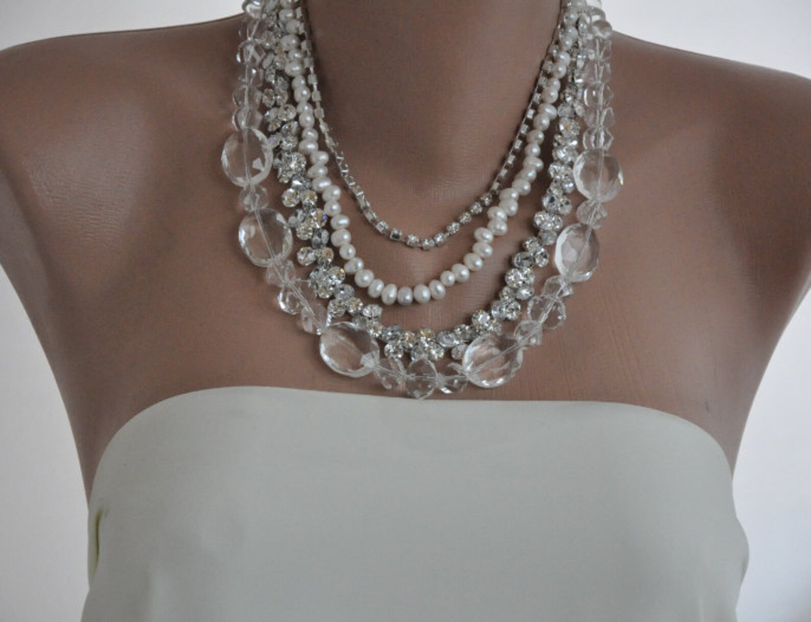 Bridal Jewelry Avant garde Crystal and Pearl Necklace | Etsy