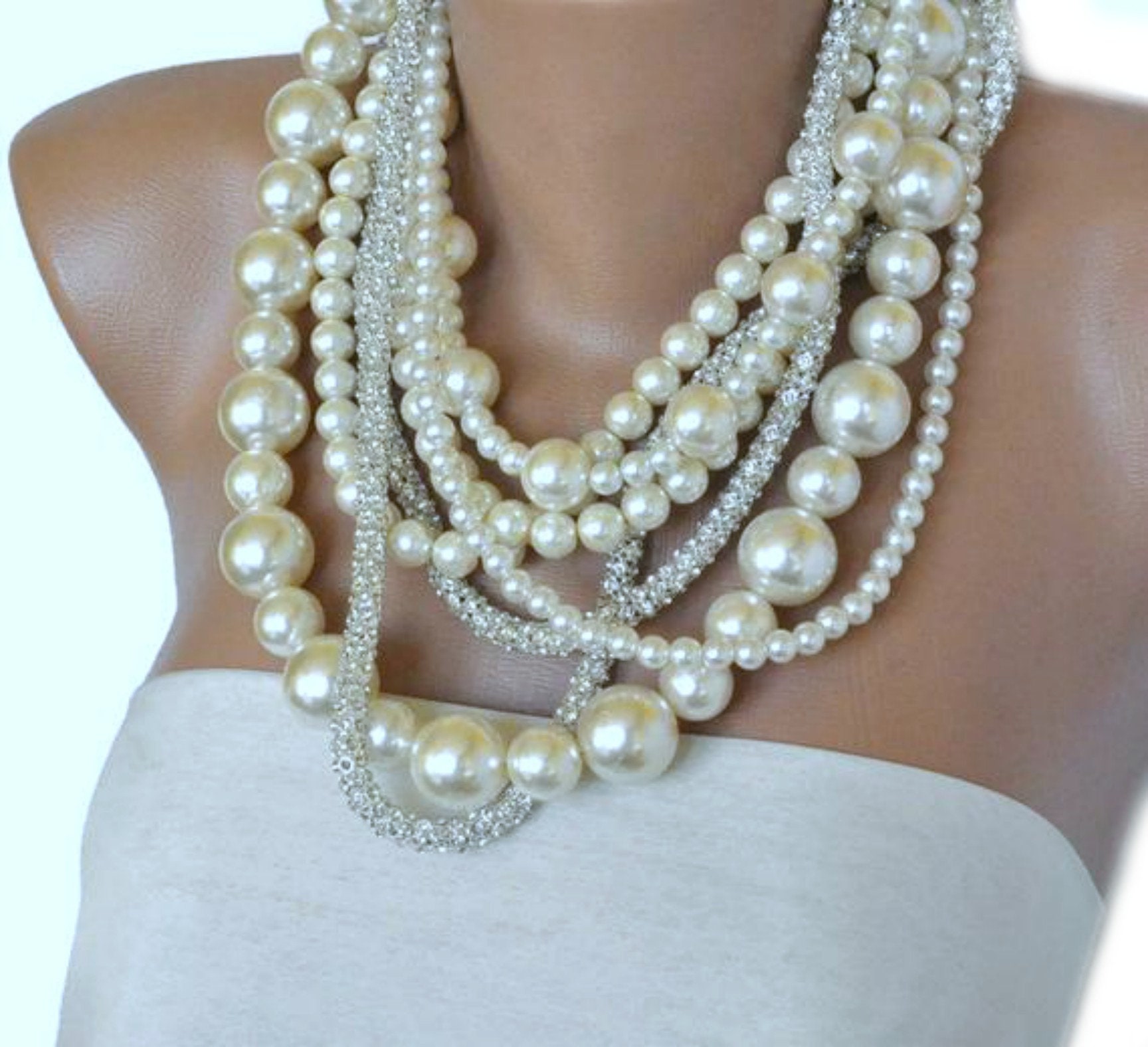 Chunky Pearl Necklace Bold Layered Ivory Pearl Necklace Etsy