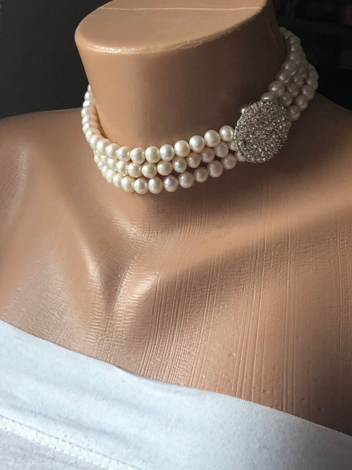 Freshwater Pearl Collar With Rhinestone Brooch | Etsy
