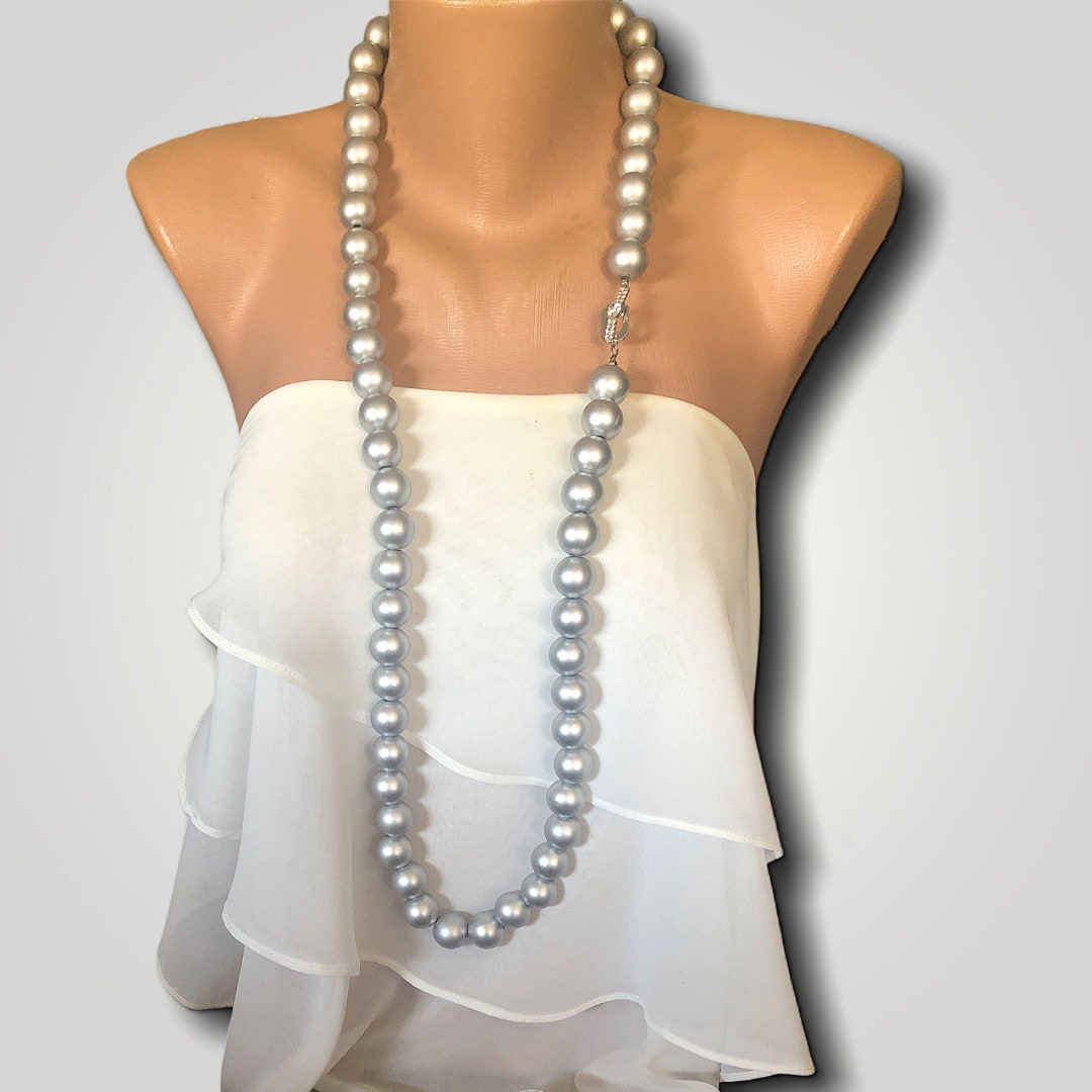 1 Strand Long Soft Silver Pearl Necklace - Etsy