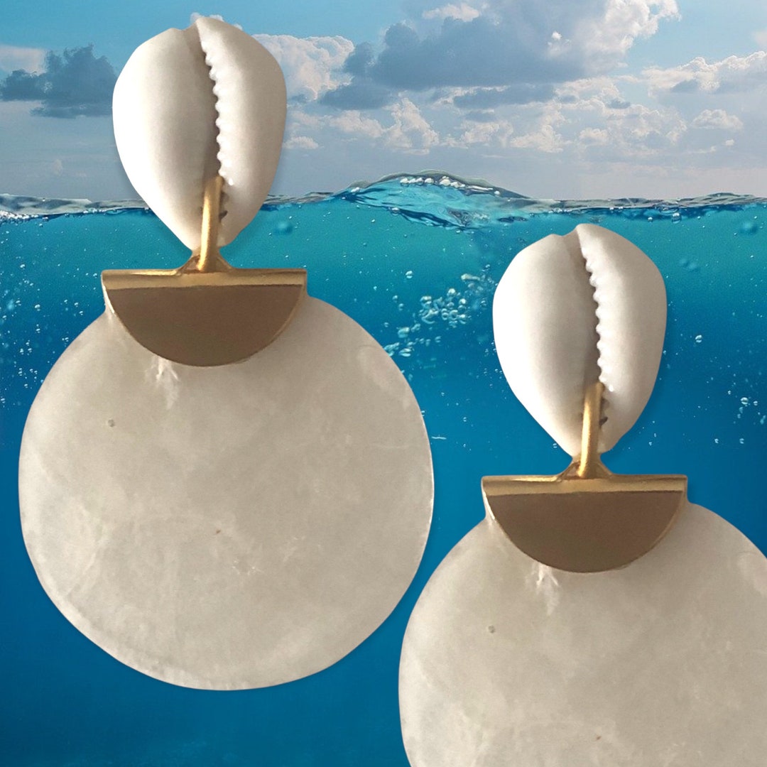 Freshwater Shell Flat Earrings With Sea Shell - Etsy