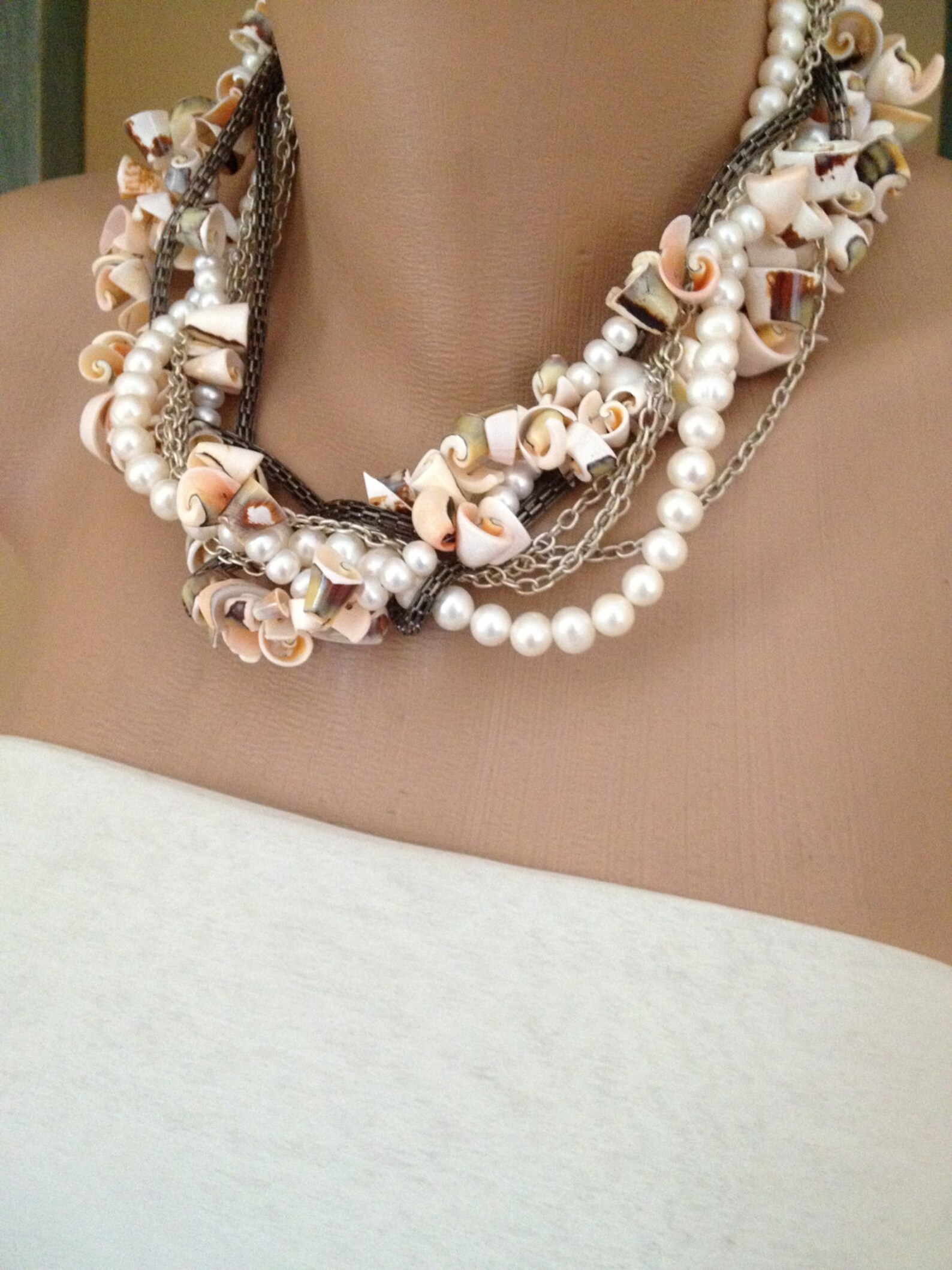 Bridal Jewelry Handmade sea shell necklace with Freshwater | Etsy