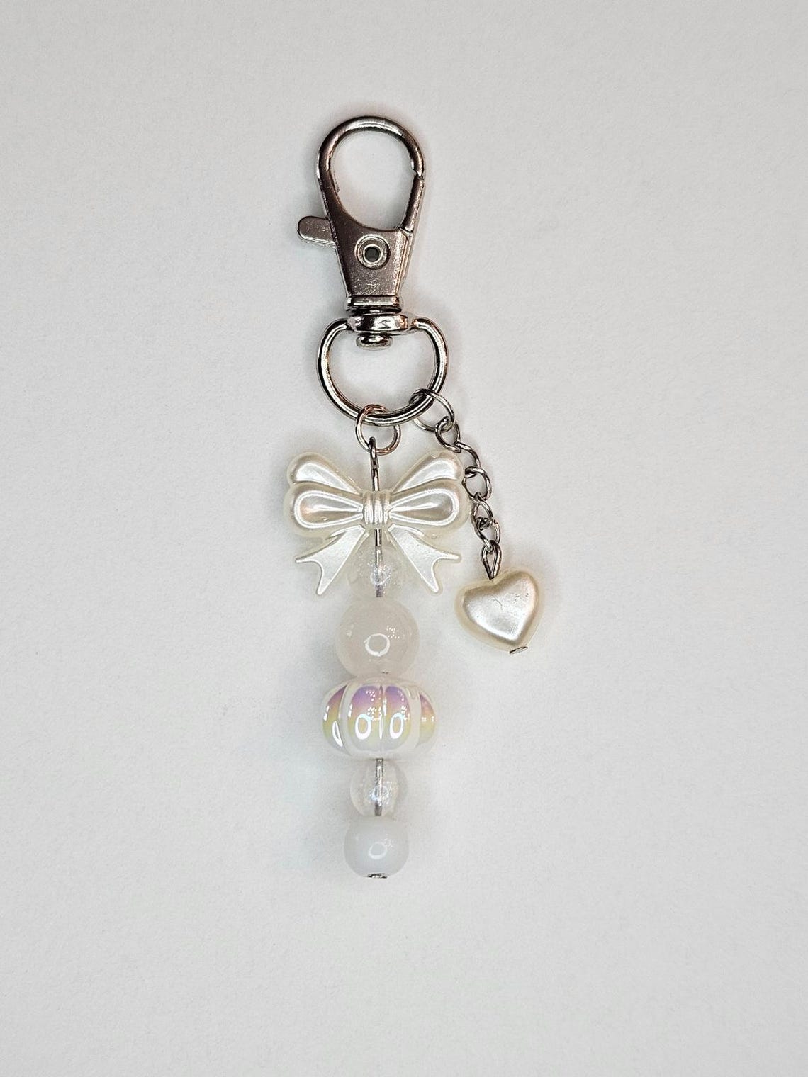 White Keychain, Beaded Dangle Charm, Planner/journal Keychain, Handmade ...