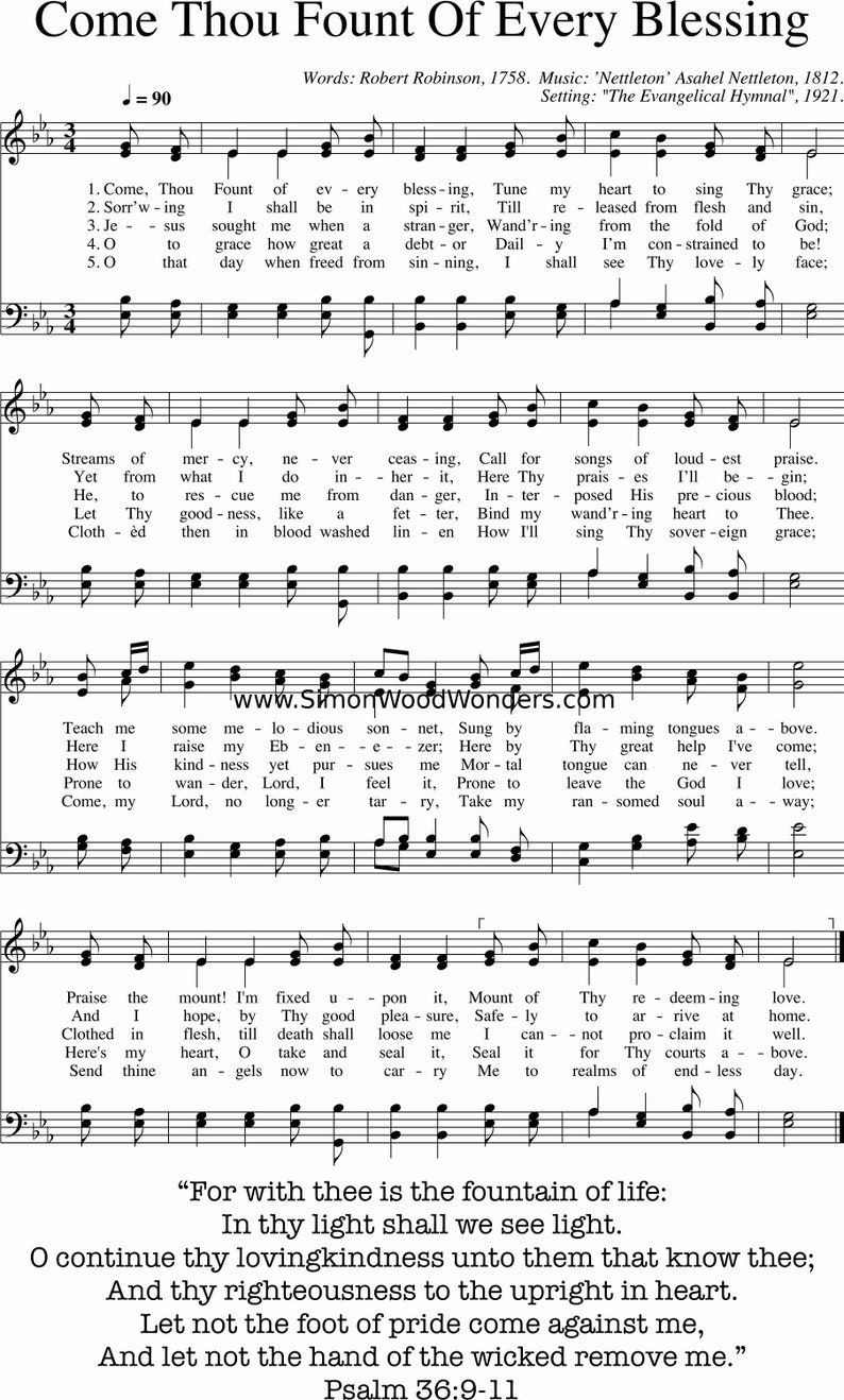 Come Thou Fount Music Sheet: Laser Engrave SVG, PNG, JPEG (digital ...