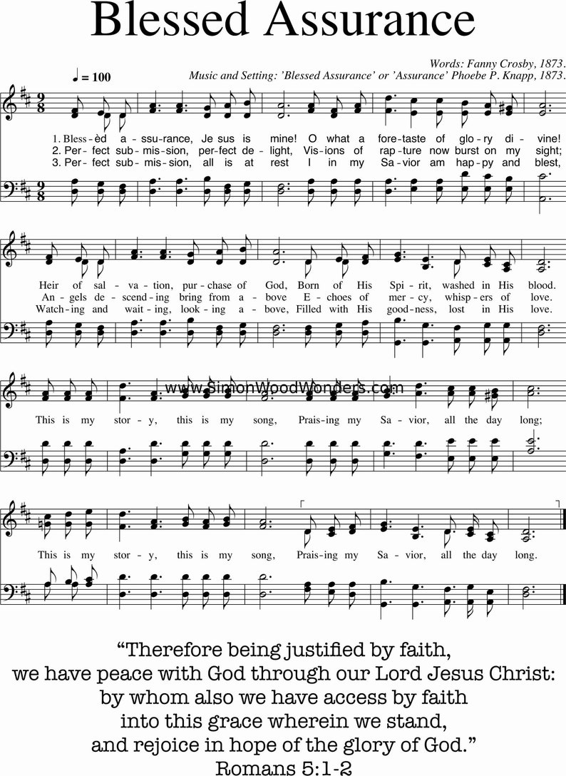 Blessed Assurance Music Sheet - Glowforge | Lightburn Laser - SVG ...
