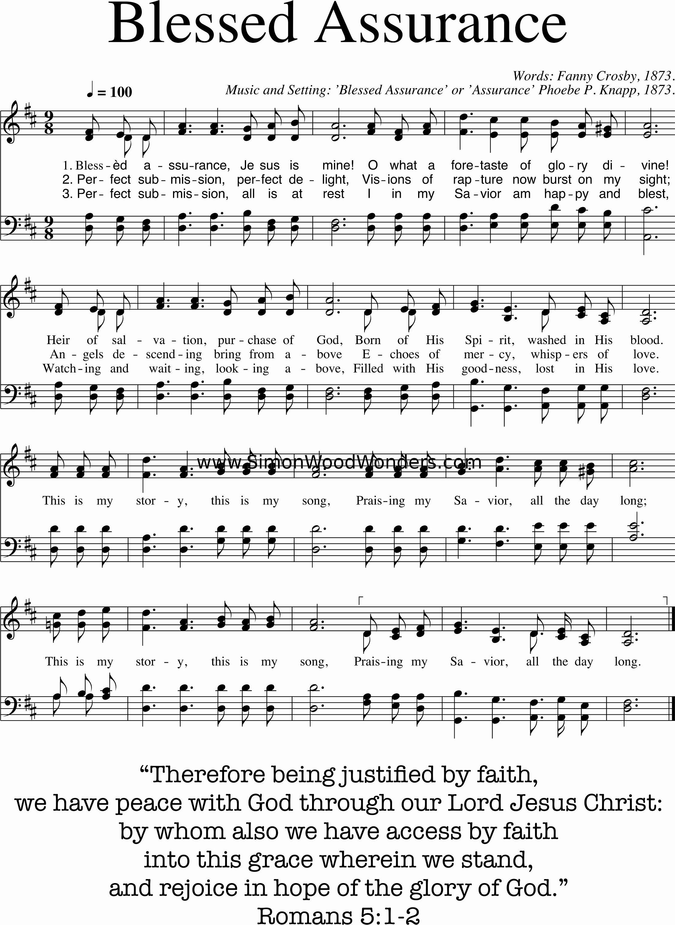 Blessed Assurance Music Sheet - Glowforge | Lightburn Laser - SVG ...