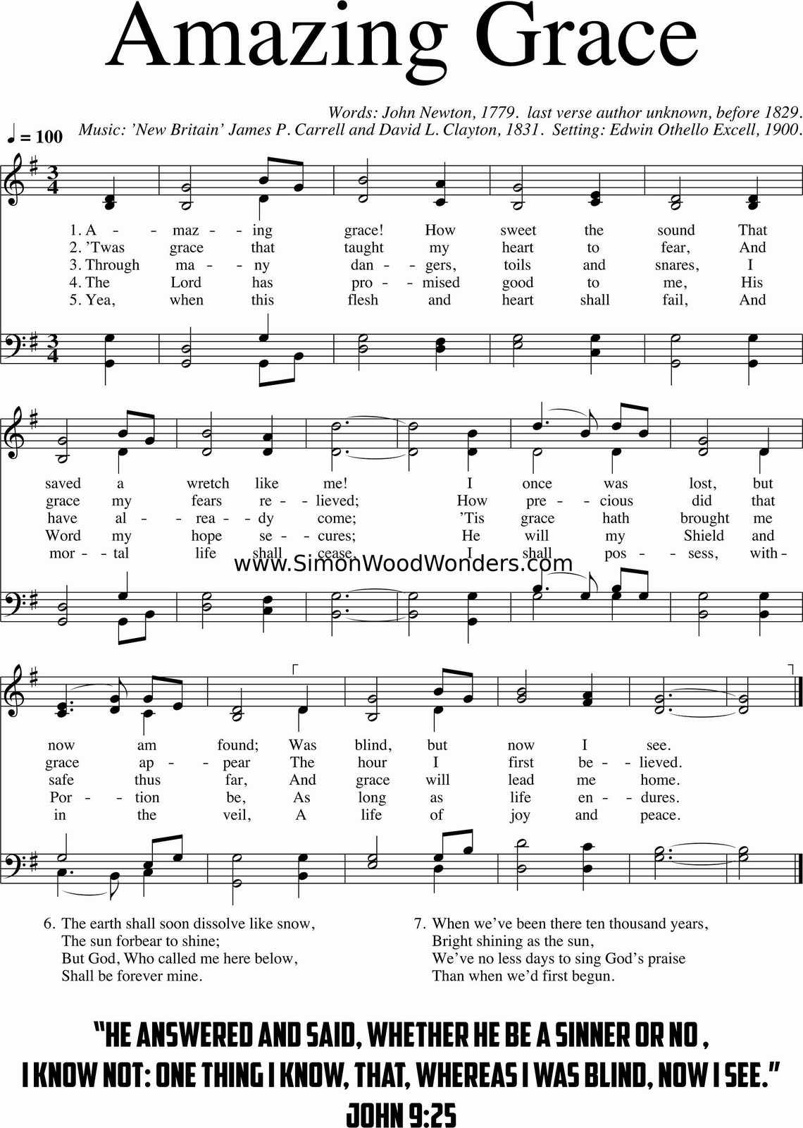 Amazing Grace Music Sheet - Glowforge | Lightburn Laser - SVG Format ...