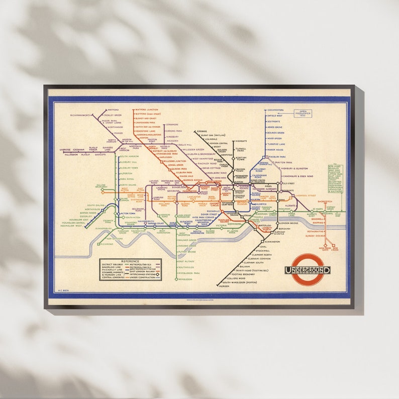 London Underground Poster Map From 1930s Digital Print Tube Map Poster ...