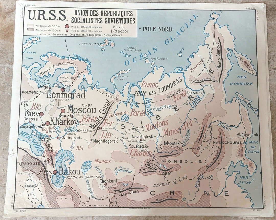 Old Educational Wall Map. 2-sided School Map: USA / USSR 90cm X 75cm - Etsy