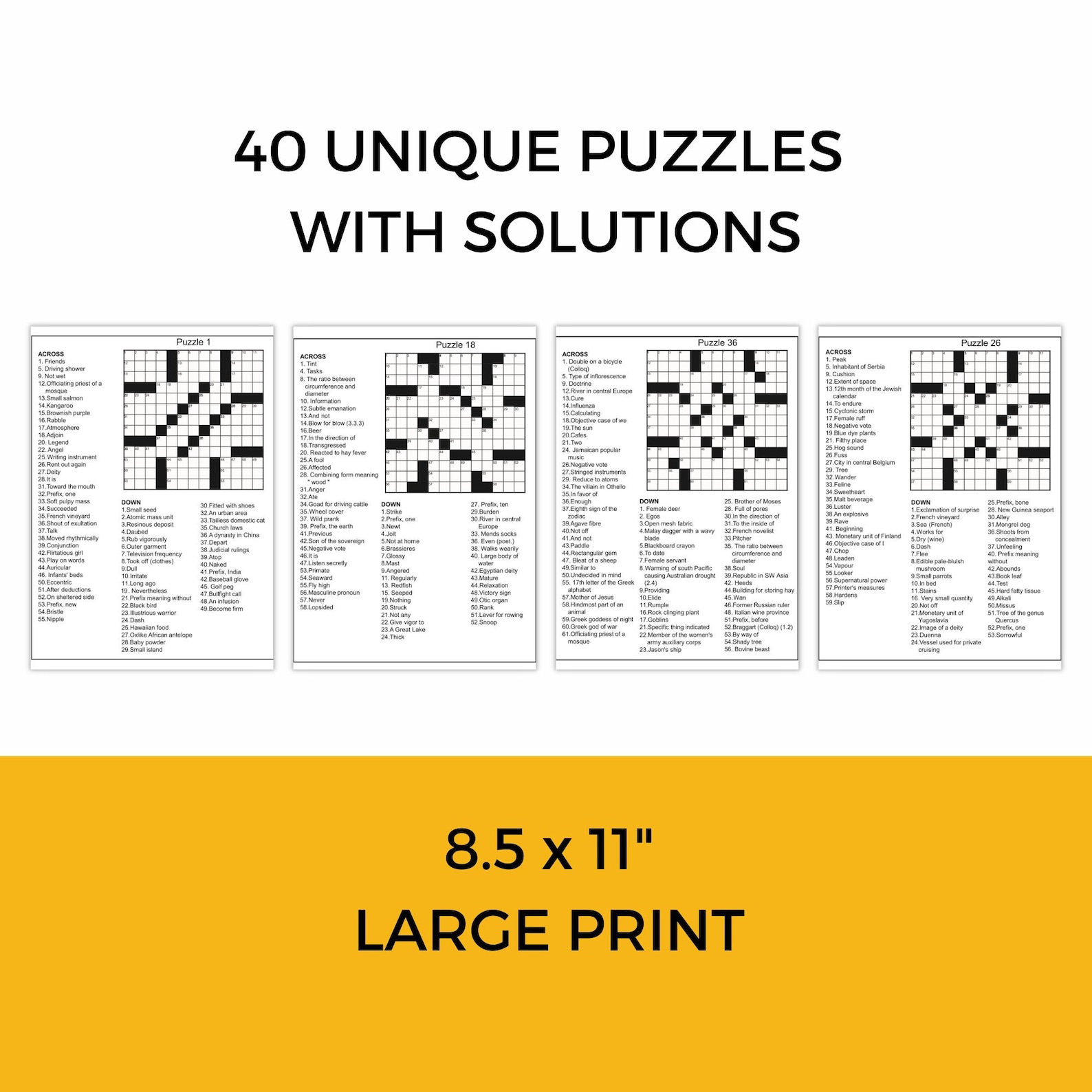 Relaxing Crossword Puzzles for Adults Large Print - Etsy