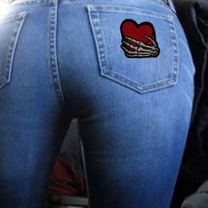 Spooky Goth Skeleton Hand Heart Valentines Embroidered Iron on Applique Booby Booty Patch - Etsy