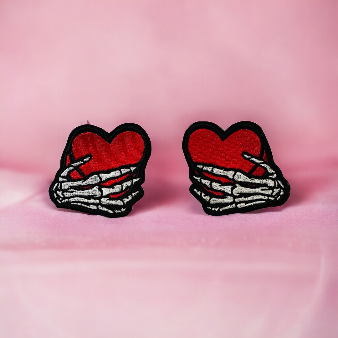 Spooky Goth Skeleton Hand Heart Valentines Embroidered Iron on Applique ...