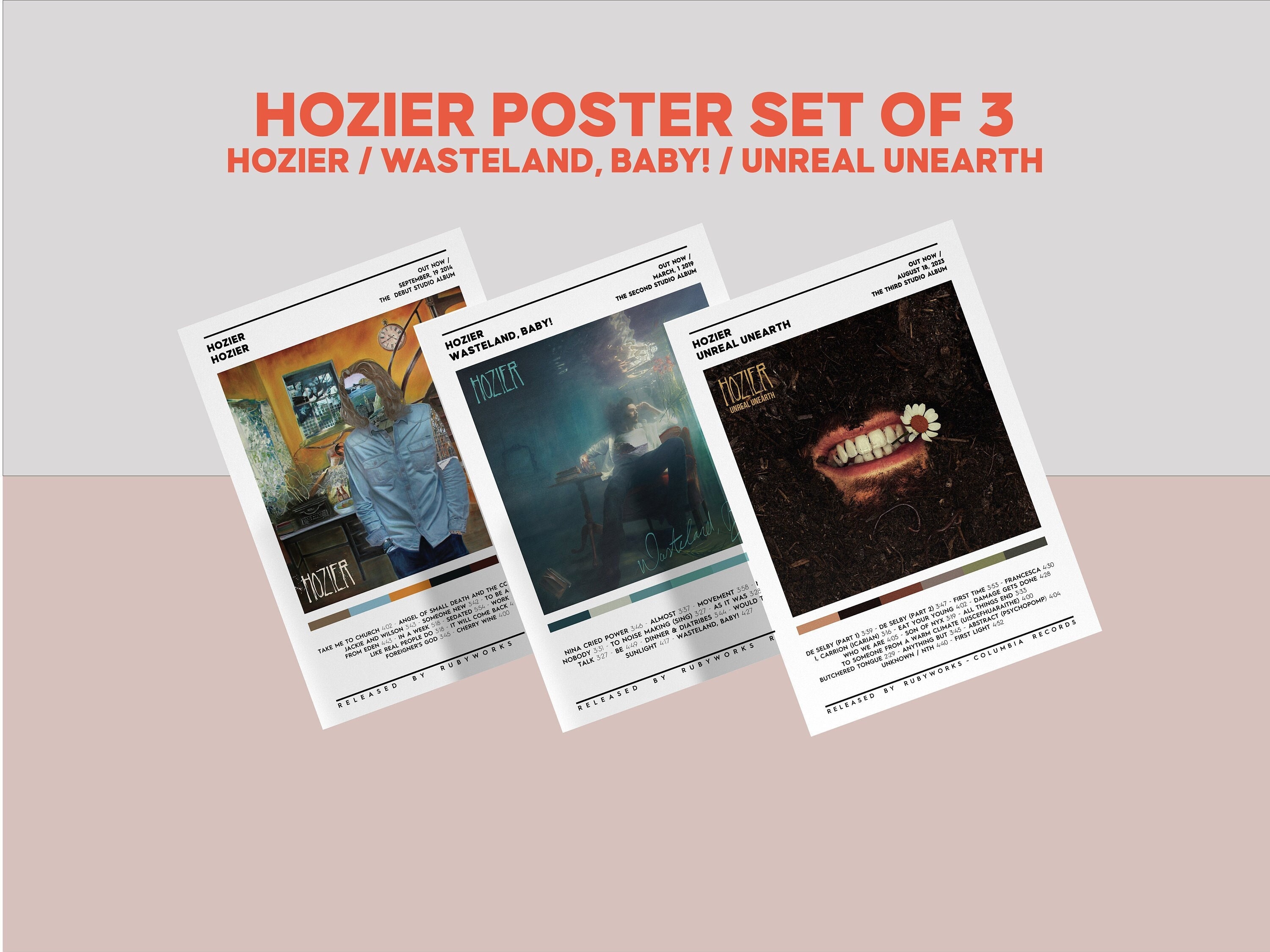 Hozier Album Posters Set of 3 / Album Cover Poster / Hozier Wasteland Baby Unreal Unearth / Room ...