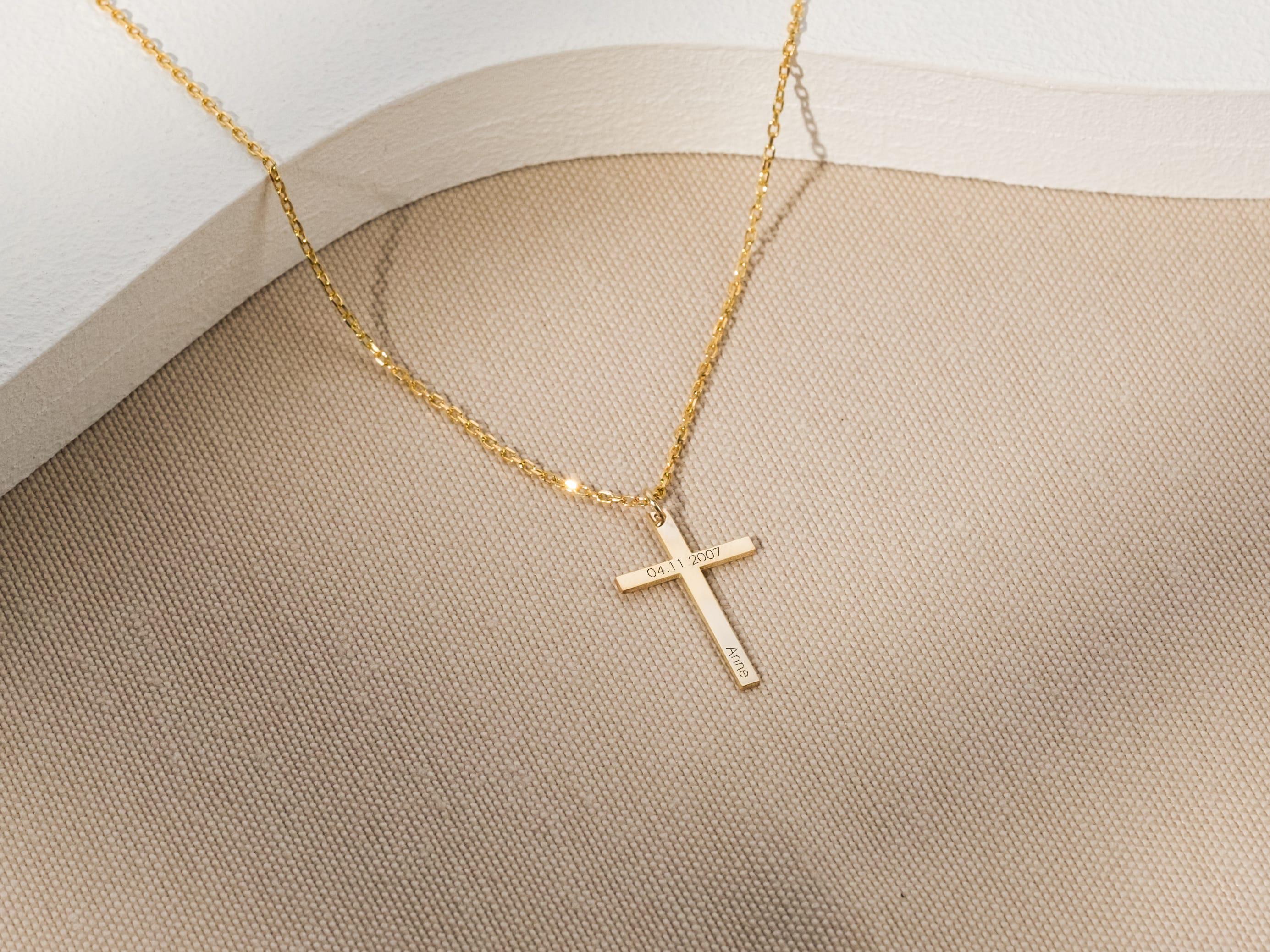 Personalized Gold Cross Necklace, Custom Cross With Name and Date, Gold ...
